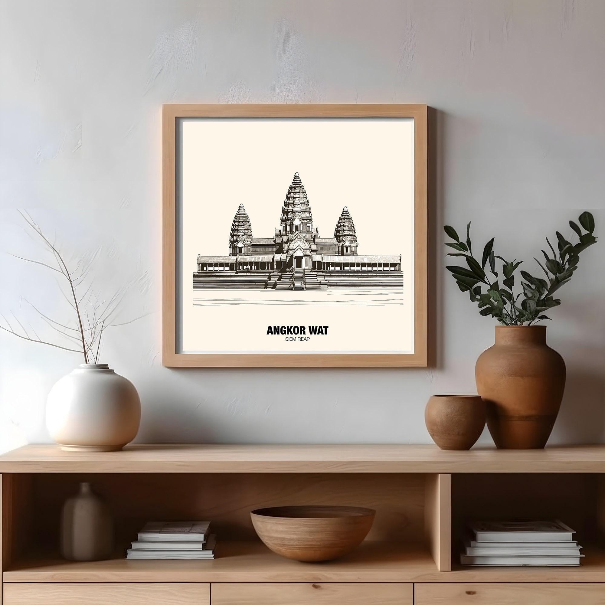 Angkor Wat Temple Art Print, Cambodia Landmarks, City Landmarks, Sketch ...