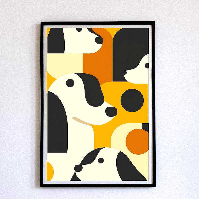 Retro Abstract Dog Wall Art – Vintage Pet Print, Colorful Canine ...