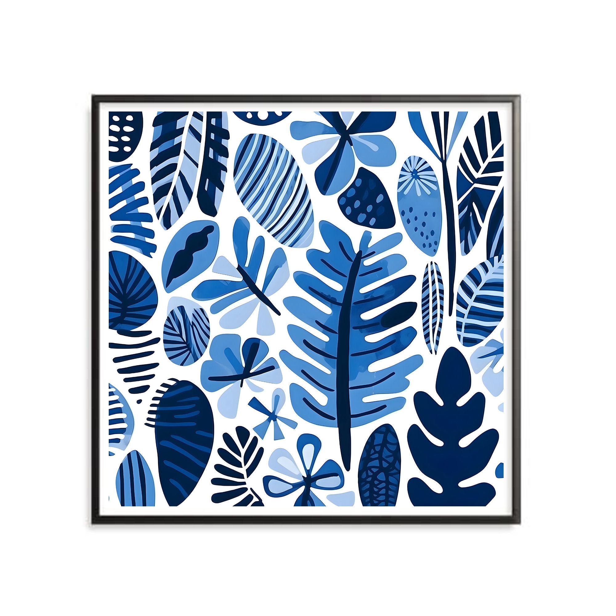 Abstract Leaf Wall Art Prints, Set of 3, Indigo Art, Contemporary ...