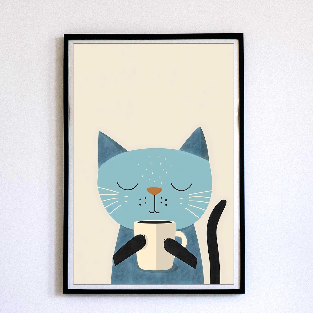 Retro Cat Wall Art – Vintage Cat Print, Mid-century Cat Decor, Retro ...