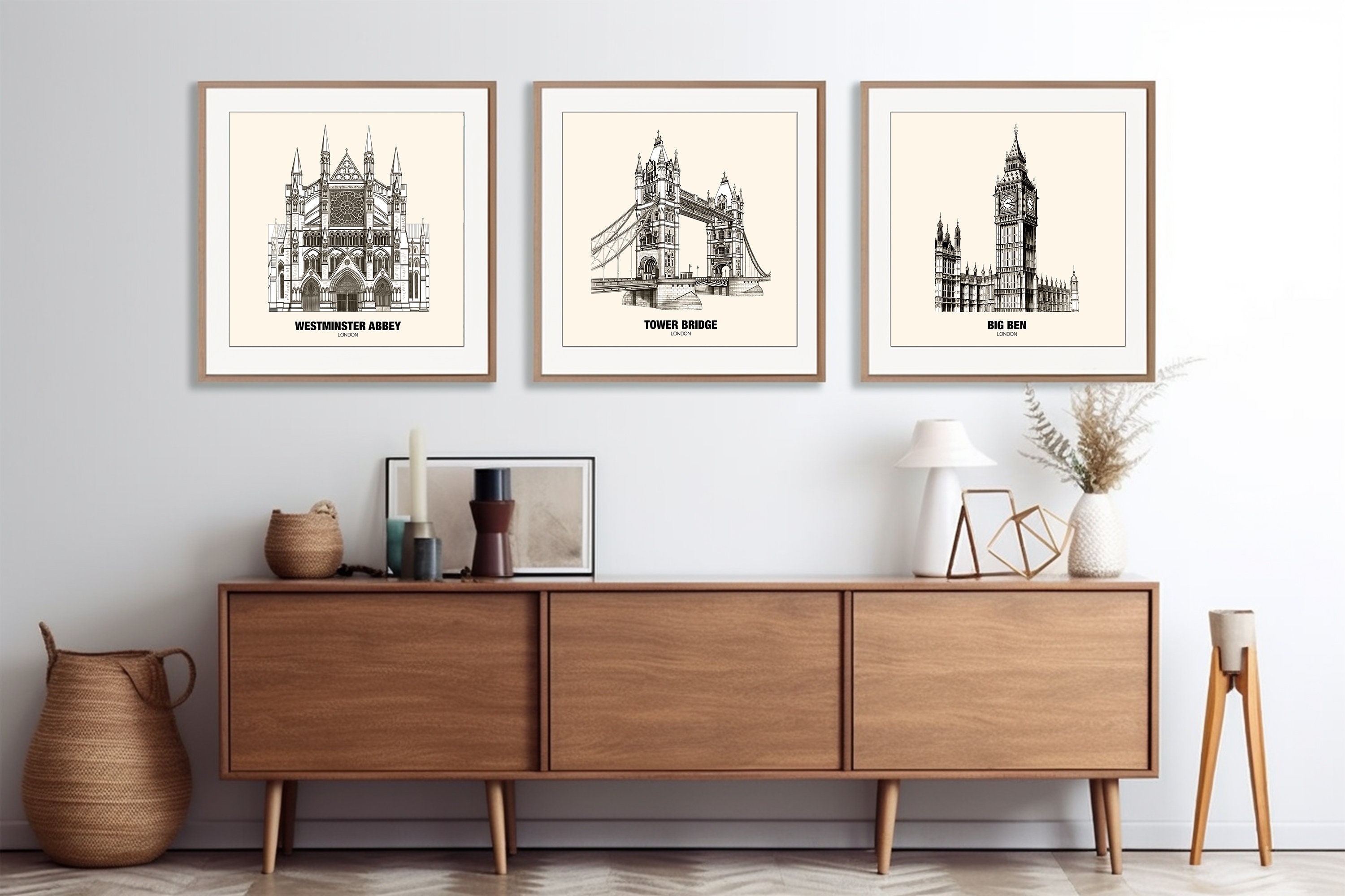 London Landmarks Art Prints, Set of 3, City Landmarks, Contemporary ...