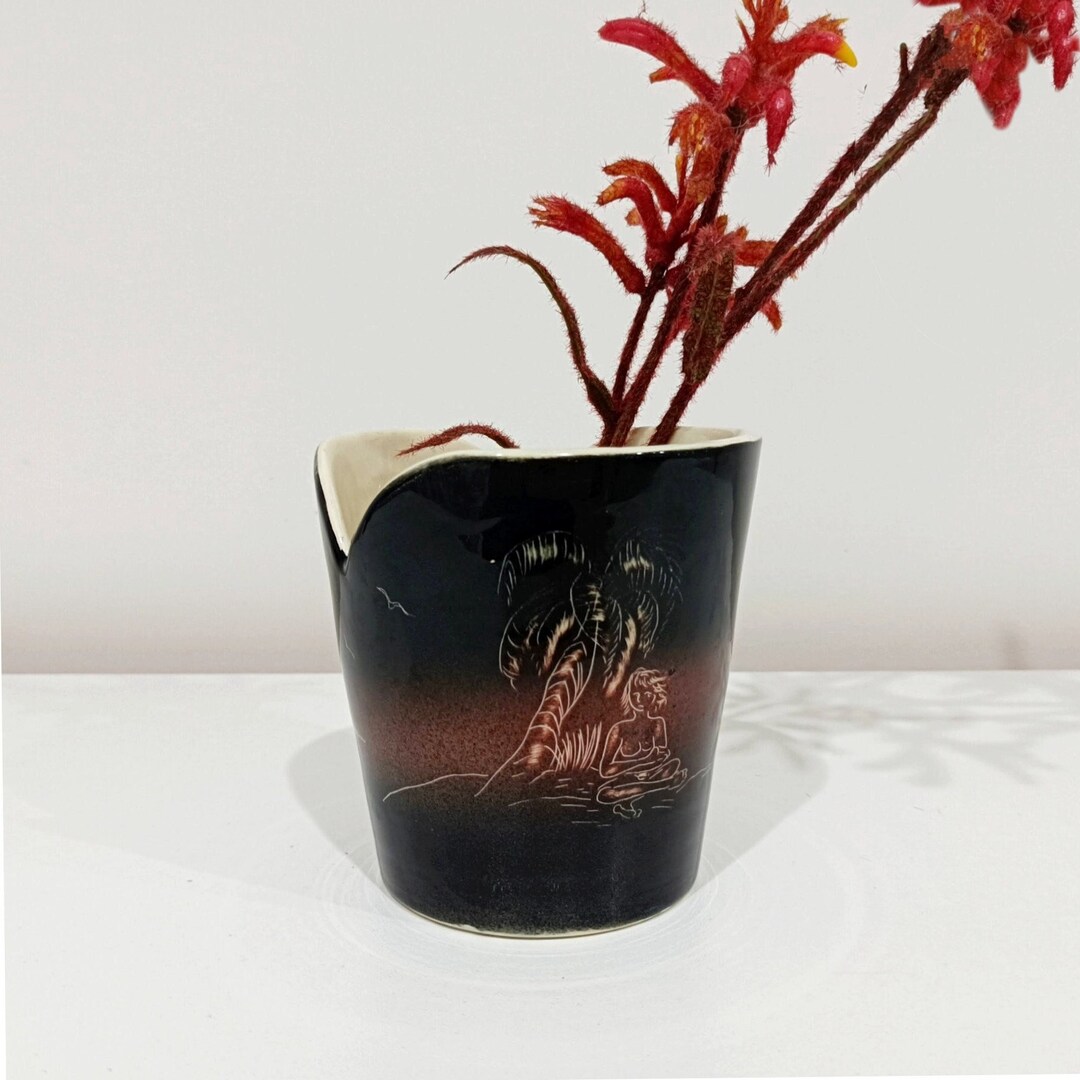 1960s Galart Hand Painted Aboriginal Theme & Australian Landscape Vase ...