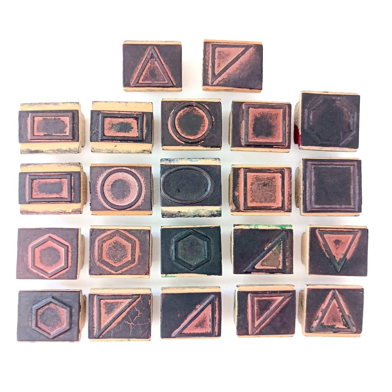 Vintage C1980s Rubber Wood Block Stamps. Geometric Shape School Stamps ...