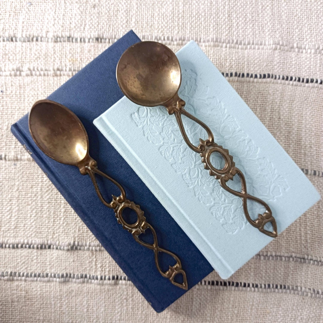 Pair Welsh Love Spoons, Vintage Brass Metal Tokens of Affection ...
