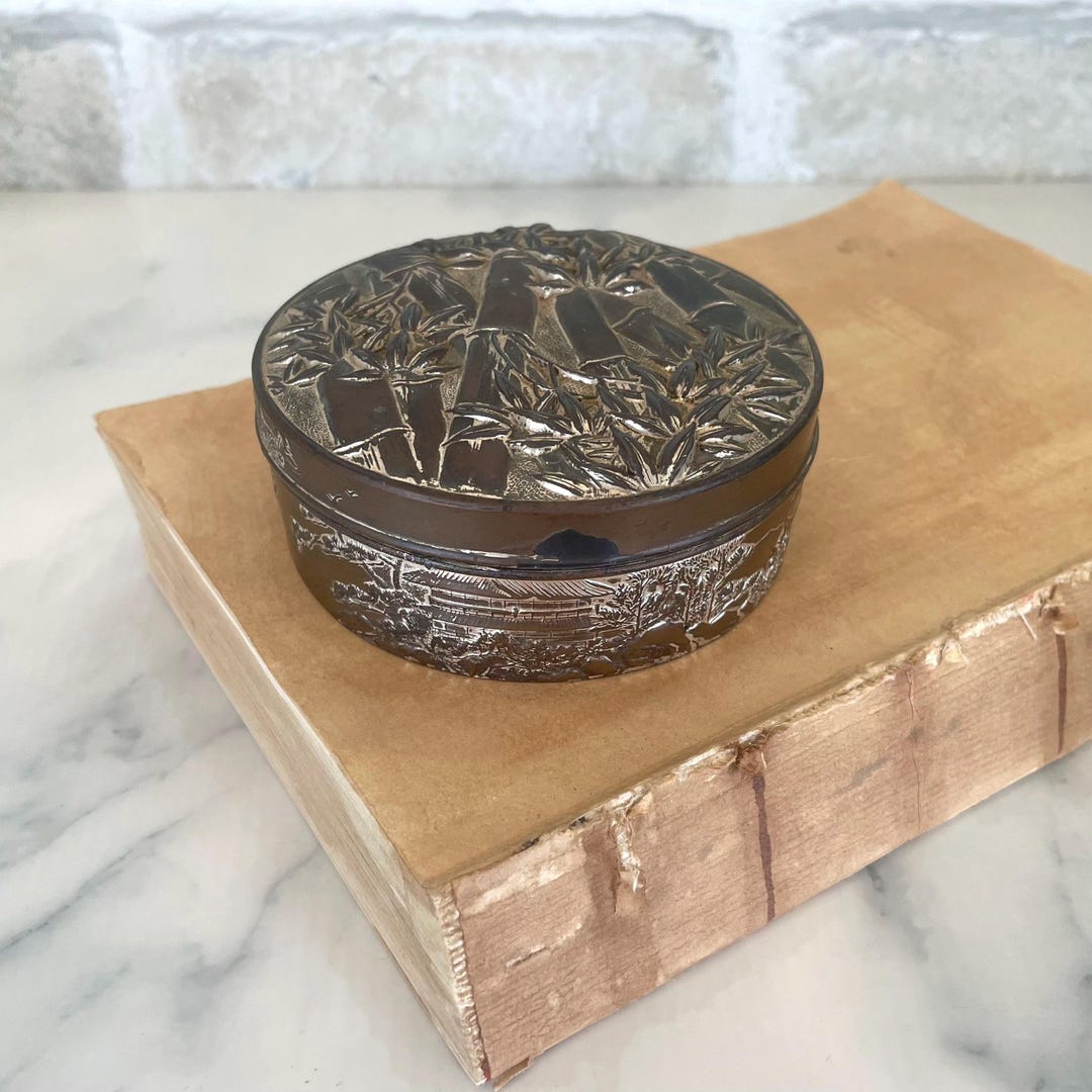 Antique Japanese Metal Box, Copper and Silver Alloy Plated Lidded ...