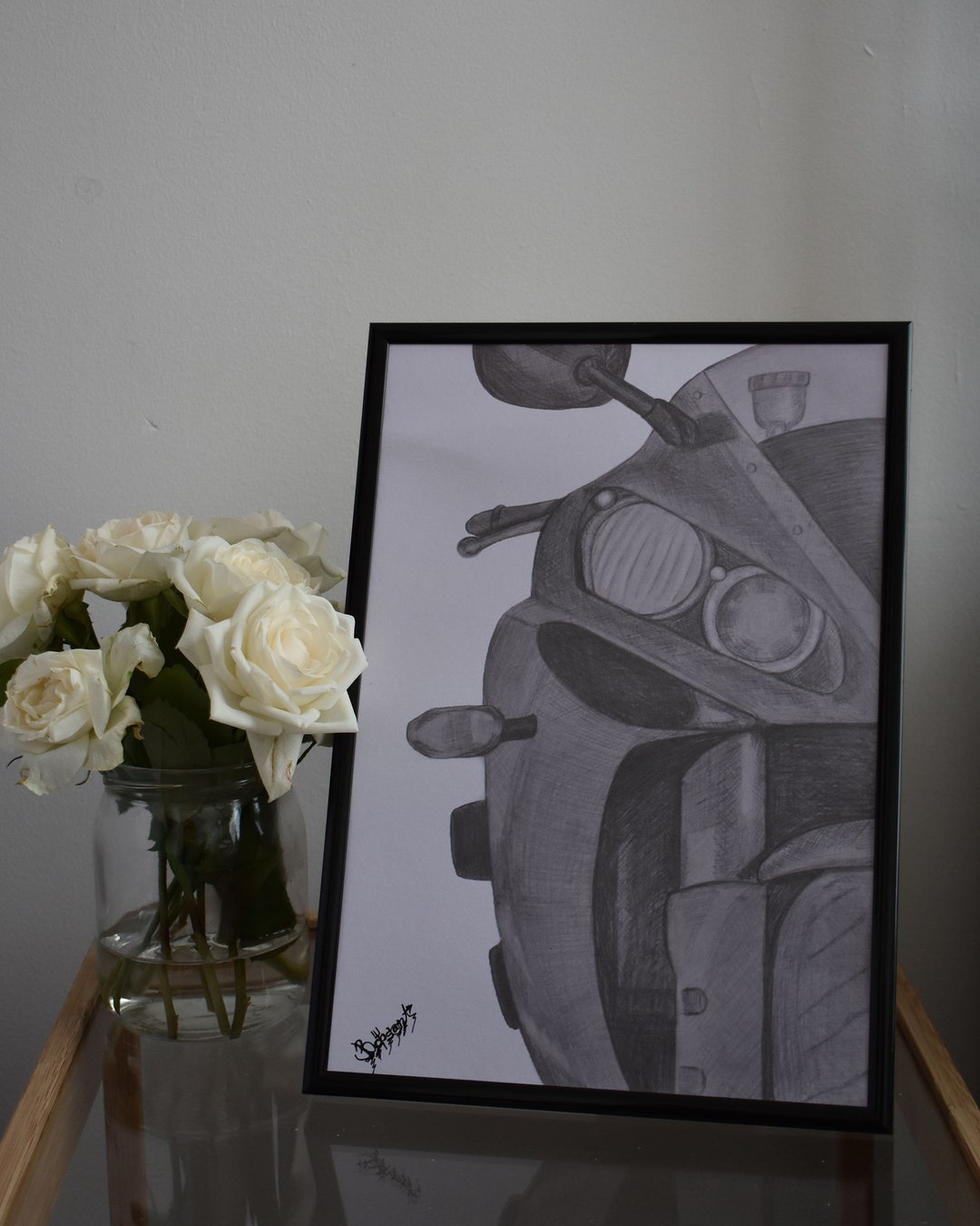 Hand Drawn Yamaha YZF-R1 Motorcycle, Biker, Art Print, A4 Size Framed ...
