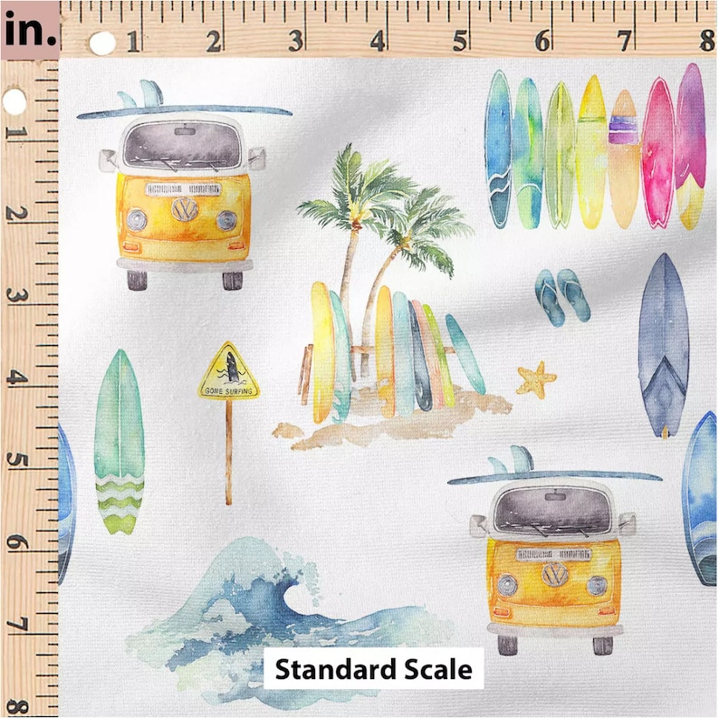 Surf Beach Fabric, Surfing, Ocean, Summer, Quilting Cotton, Sateen ...