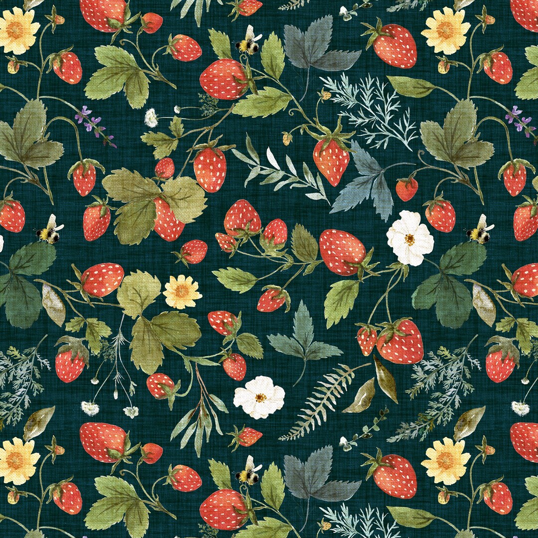 Strawberry Garden, Watercolor Fruit, Summer, Berry, Cotton Fabric by ...