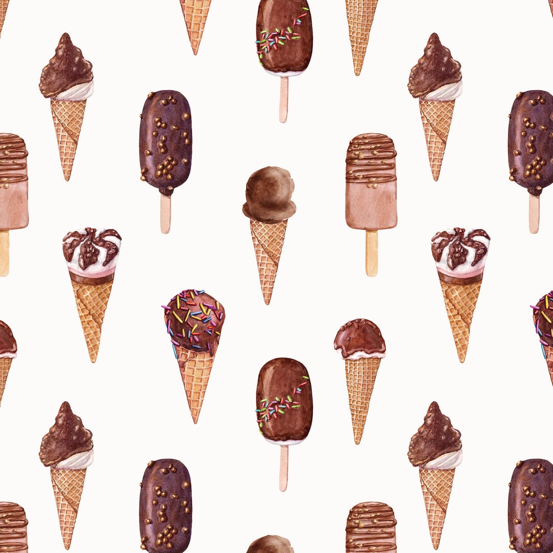 Chocolate Ice Cream Fabric, Watercolor, Dessert, Sprinkles, Cotton ...
