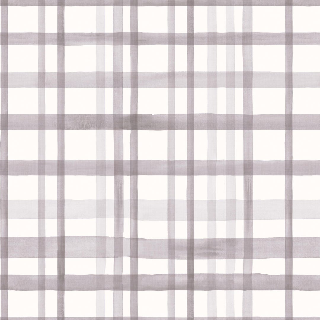 Silver Mauve Plaid, Lavender Watercolor Stripes, Cotton Fabric by the ...