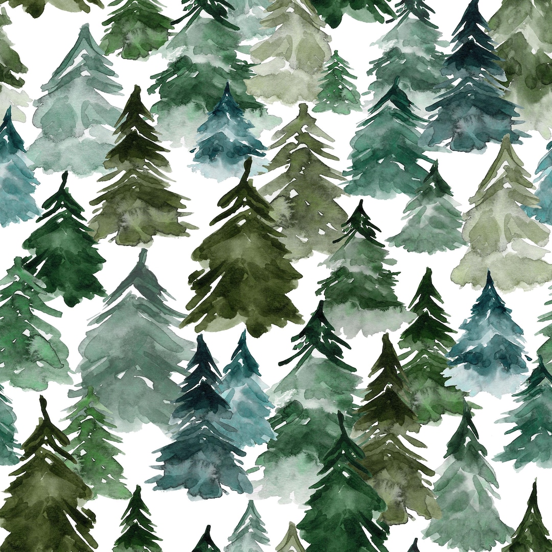 Watercolor Forest Trees Fabric, Woodland Gender Neutral Nursery, Nature ...