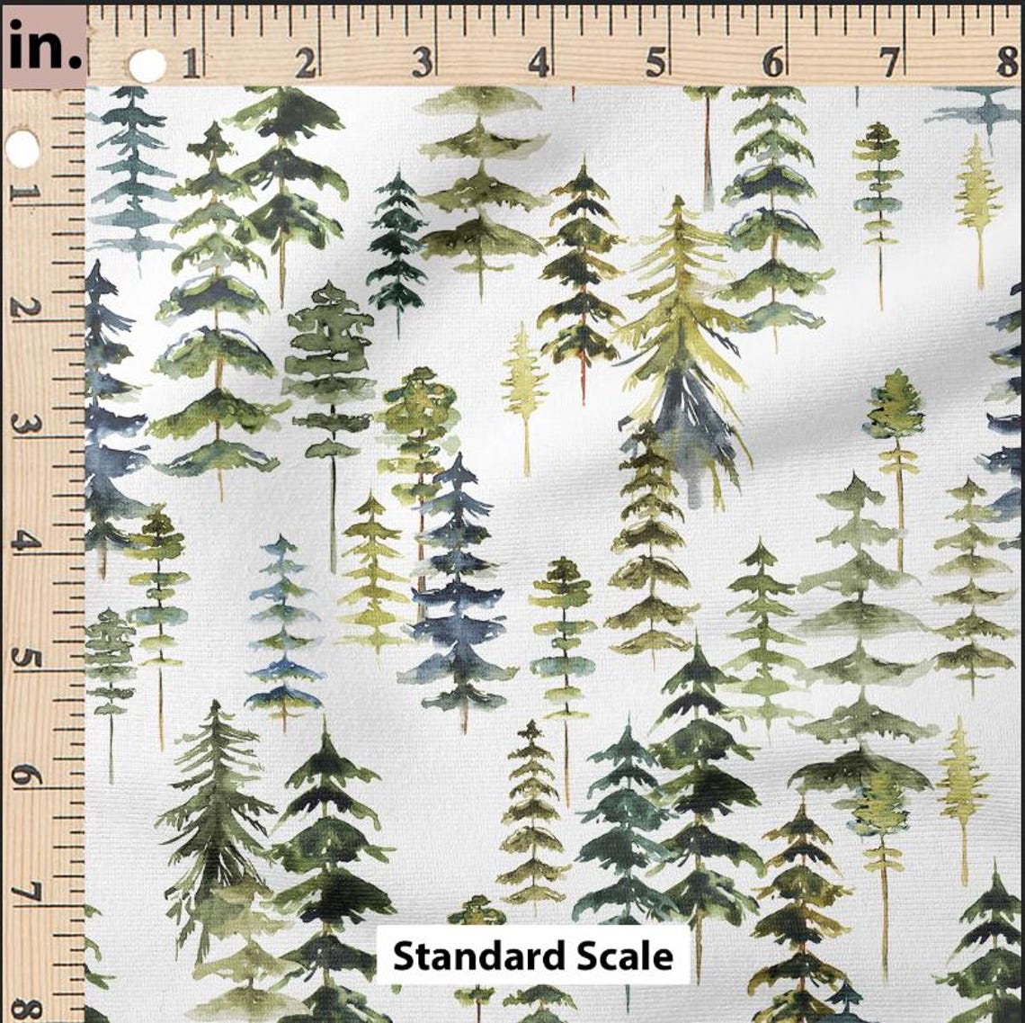 Woodland Trees Fabric, Watercolor Forest Tree, Woods, Cotton Fabric by ...