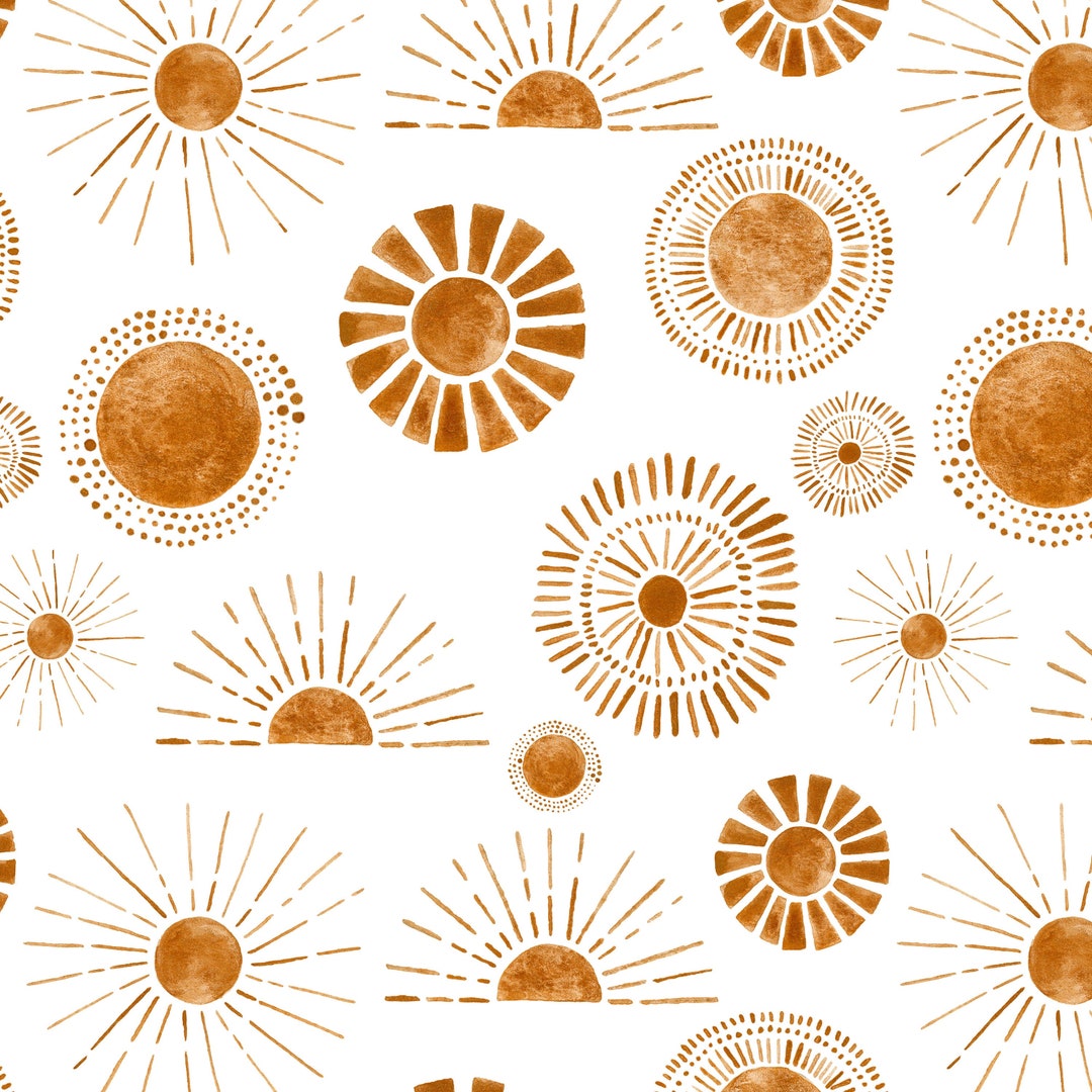 Golden Suns Fabric, Boho Watercolor Sun, Summer, Beach, Cotton, Sateen ...