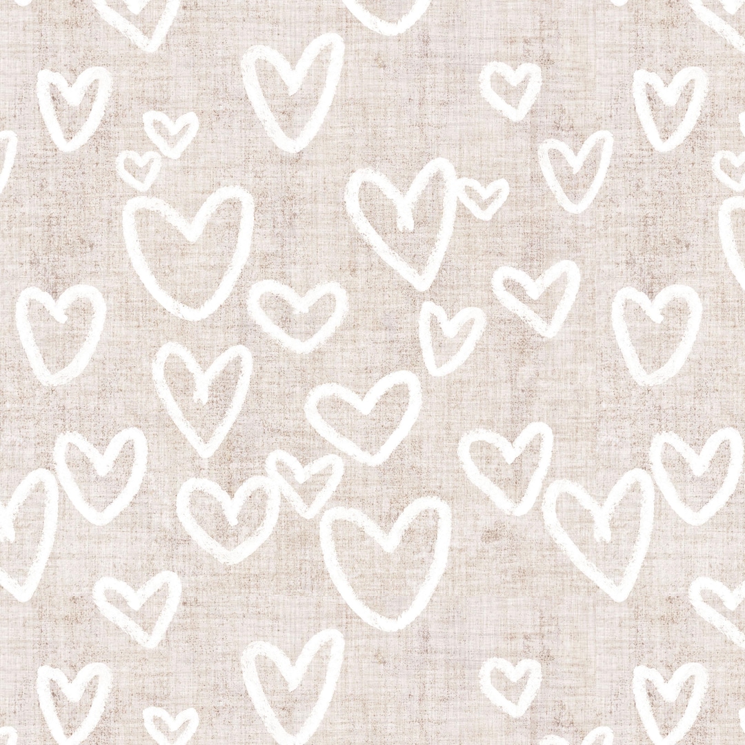 Neutral Hearts Fabric, Cute Sketch Hearts on Beige, Cotton Fabric by ...