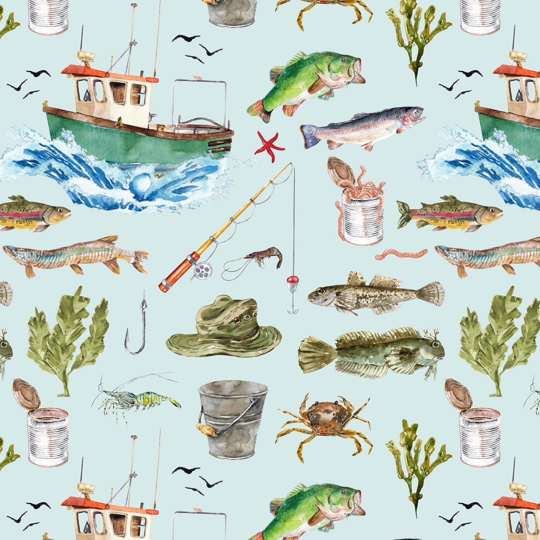 Fishing Fabric, Ocean Adventure, Children's Fabric, Baby Boy, Kona ...