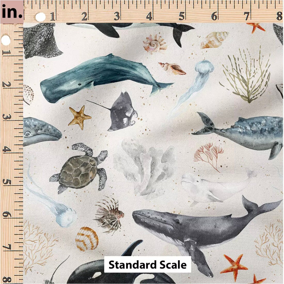 Ocean Animals Fabric by the Yard, Gender Neutral Nursery, Whales ...