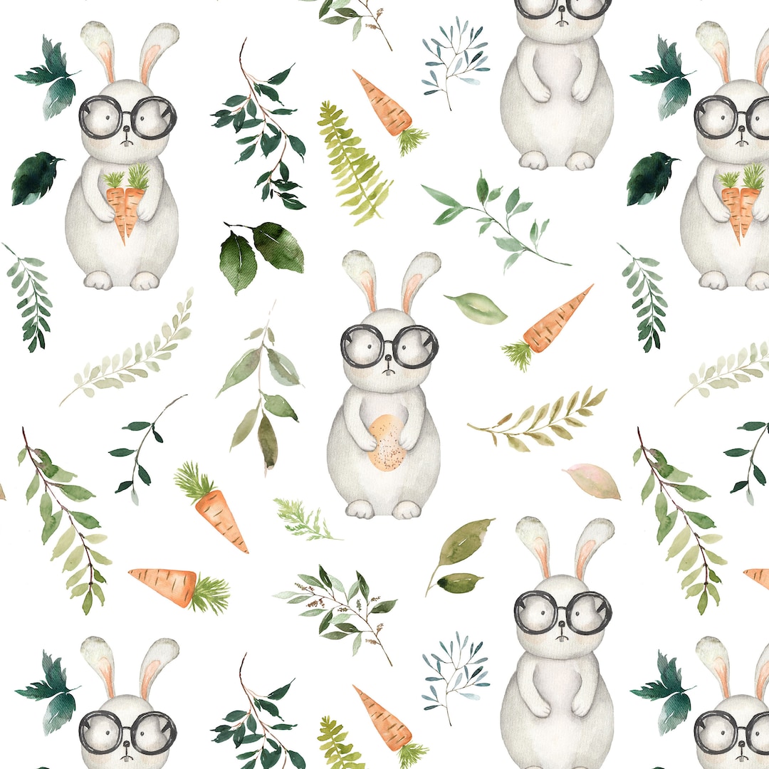 Cute Bunny Fabric, Rabbit and Carrots, Gender Neutral Easter, Children ...