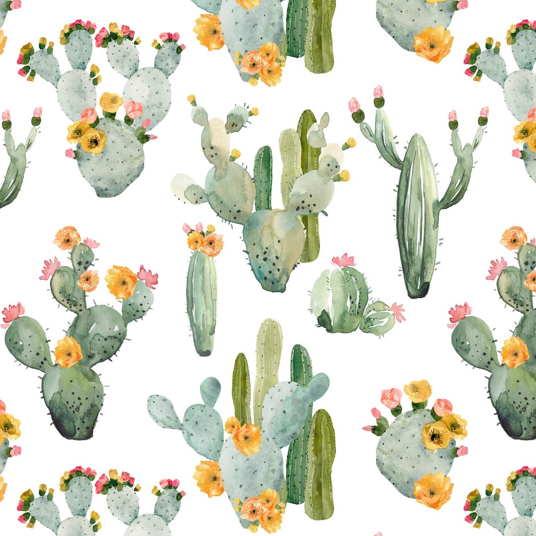 Cute Cactus Fabric, Summer Cacti, Watercolor, Desert, Southwest, Cotton ...