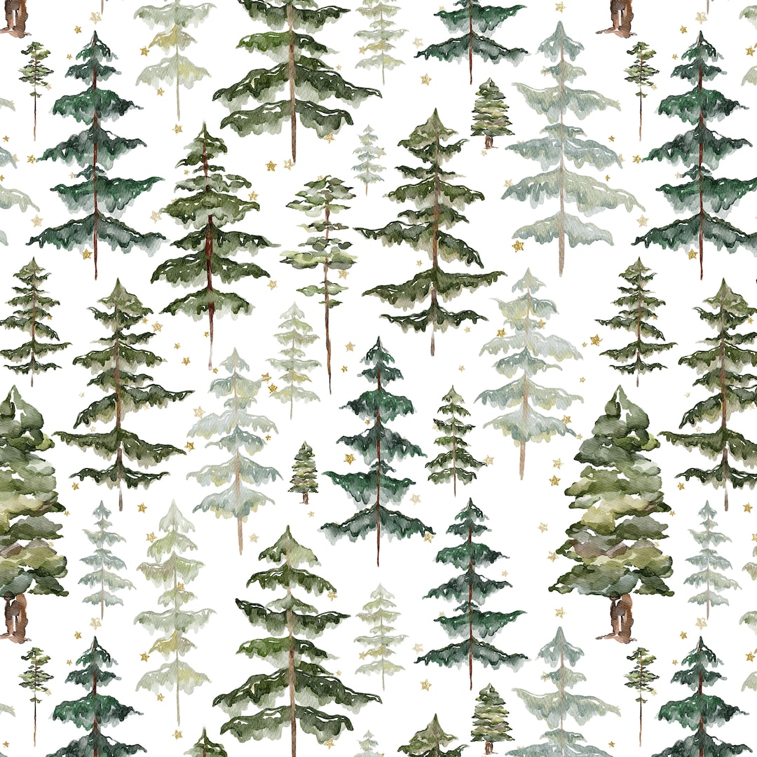 Forest Trees Fabric, Gender Neutral Woodland Nursery, Night Sky Stars ...
