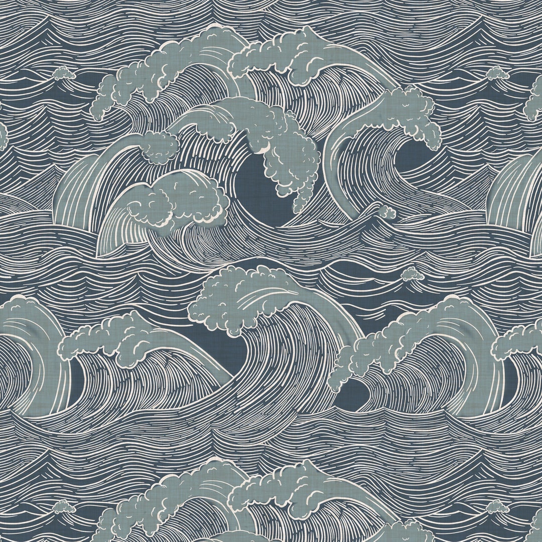 Ocean Waves Fabric, Coastal, Modern, Cotton, Sateen, Cotton Knit, Rib ...