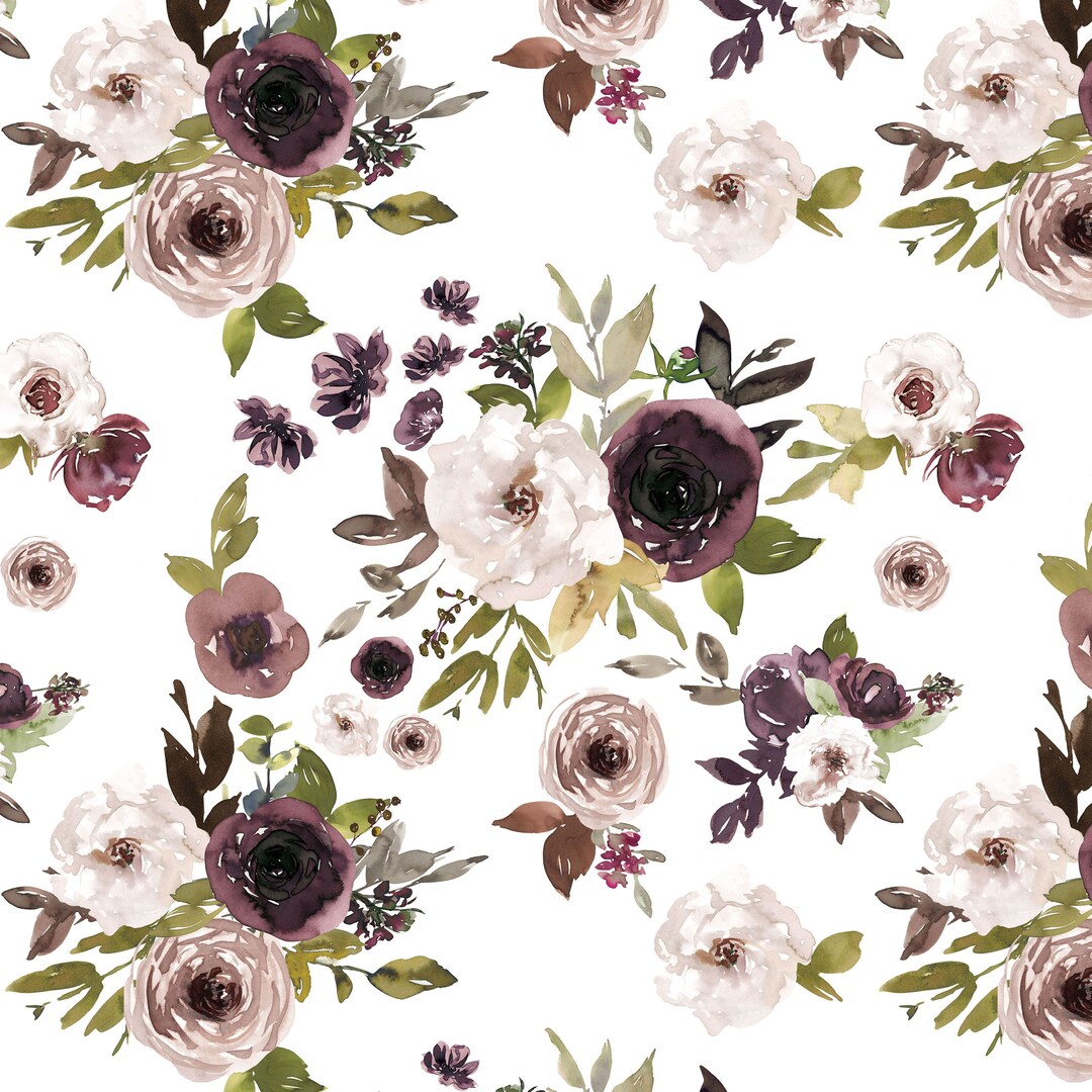 Lush Dusty Plum Floral Fabric, Watercolor Florals Botanical, Girl ...
