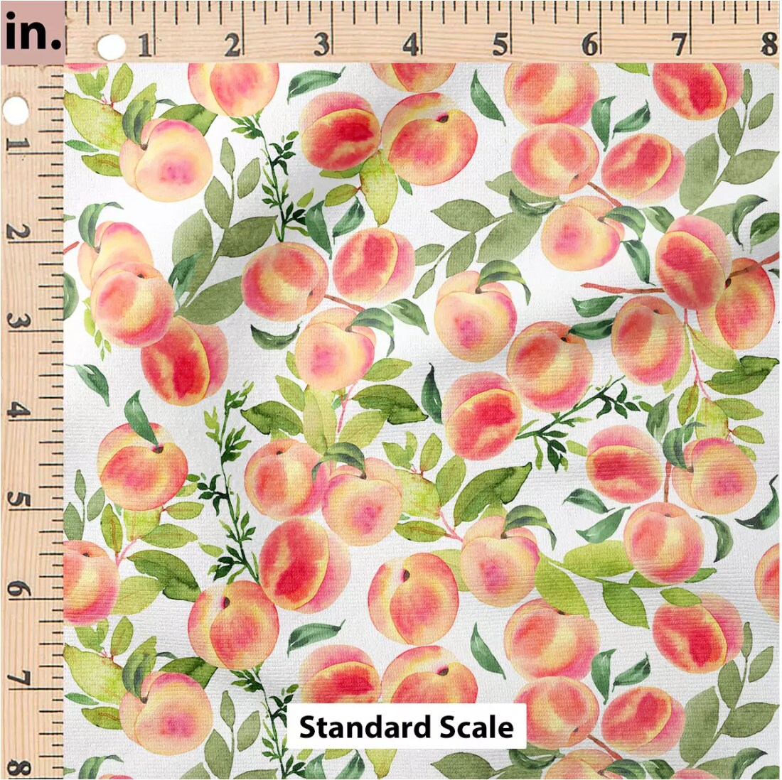 Peach Fruit Fabric , Watercolor Peaches, Orange, Botanical, Kona Cotton ...