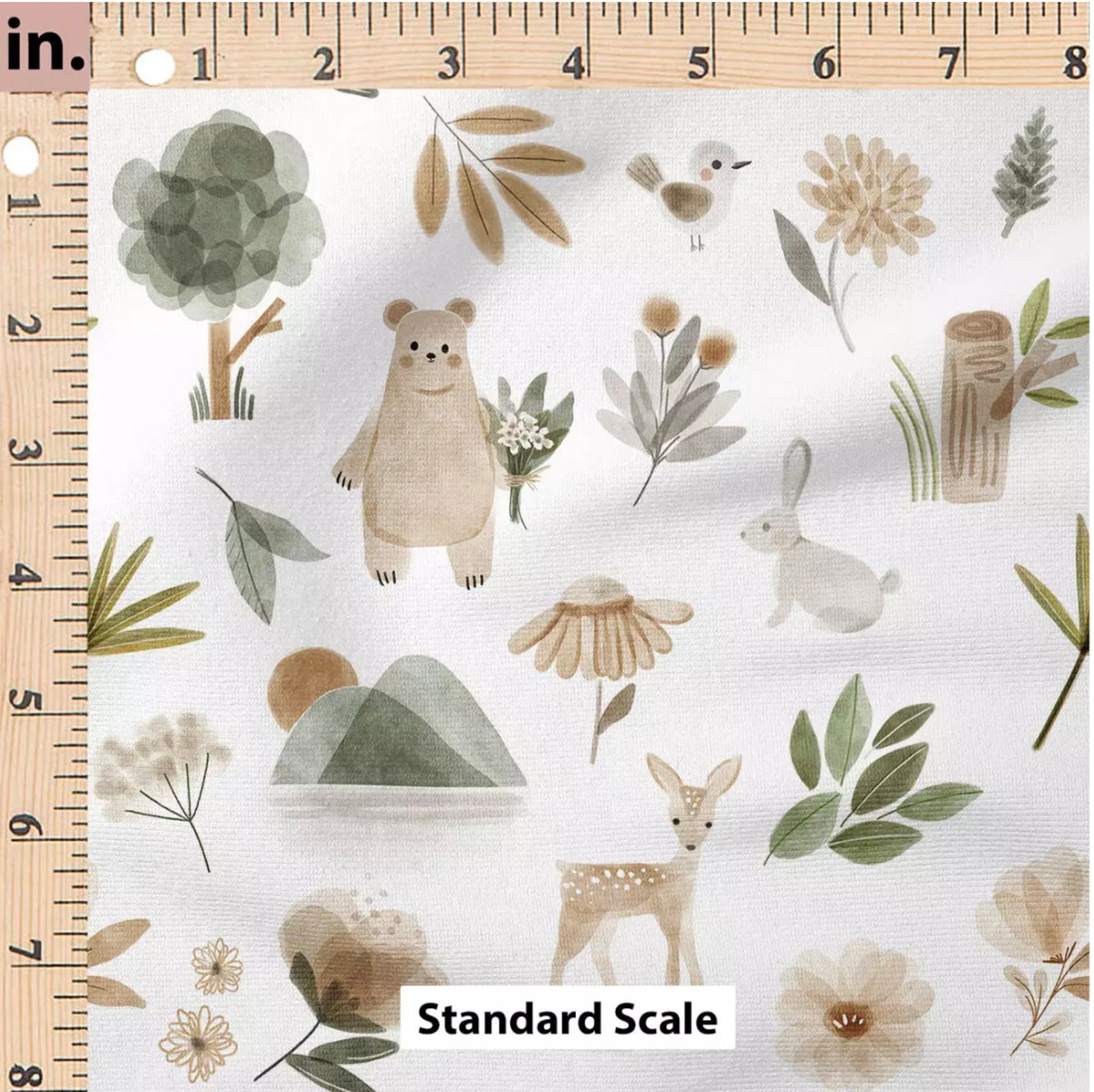 Woodland Animal Fabric, Cute Nursery Fabric With Bear, Deer and Rabbit ...