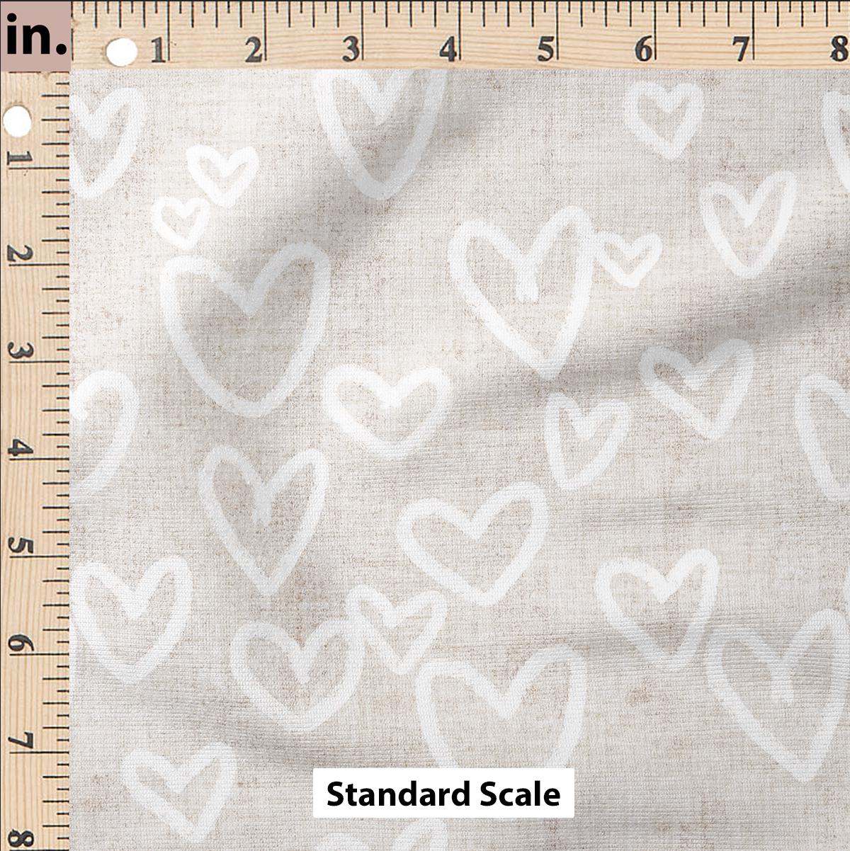 Neutral Hearts Fabric, Cute Sketch Hearts on Beige, Cotton Fabric by ...