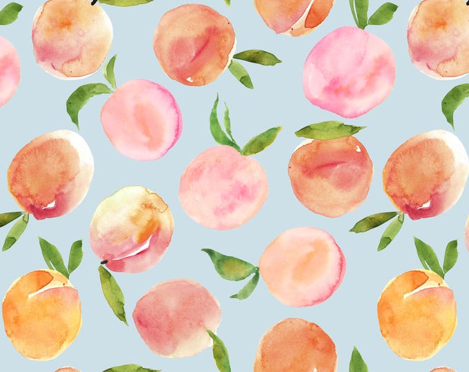 Peaches Fabric Watercolor Peaches by Hipkiddesigns Peach Pink Green ...