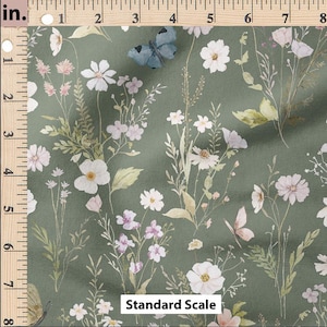 Floral Cottage Wildflower Fabric by the Yard, Flowers and Butterflies ...