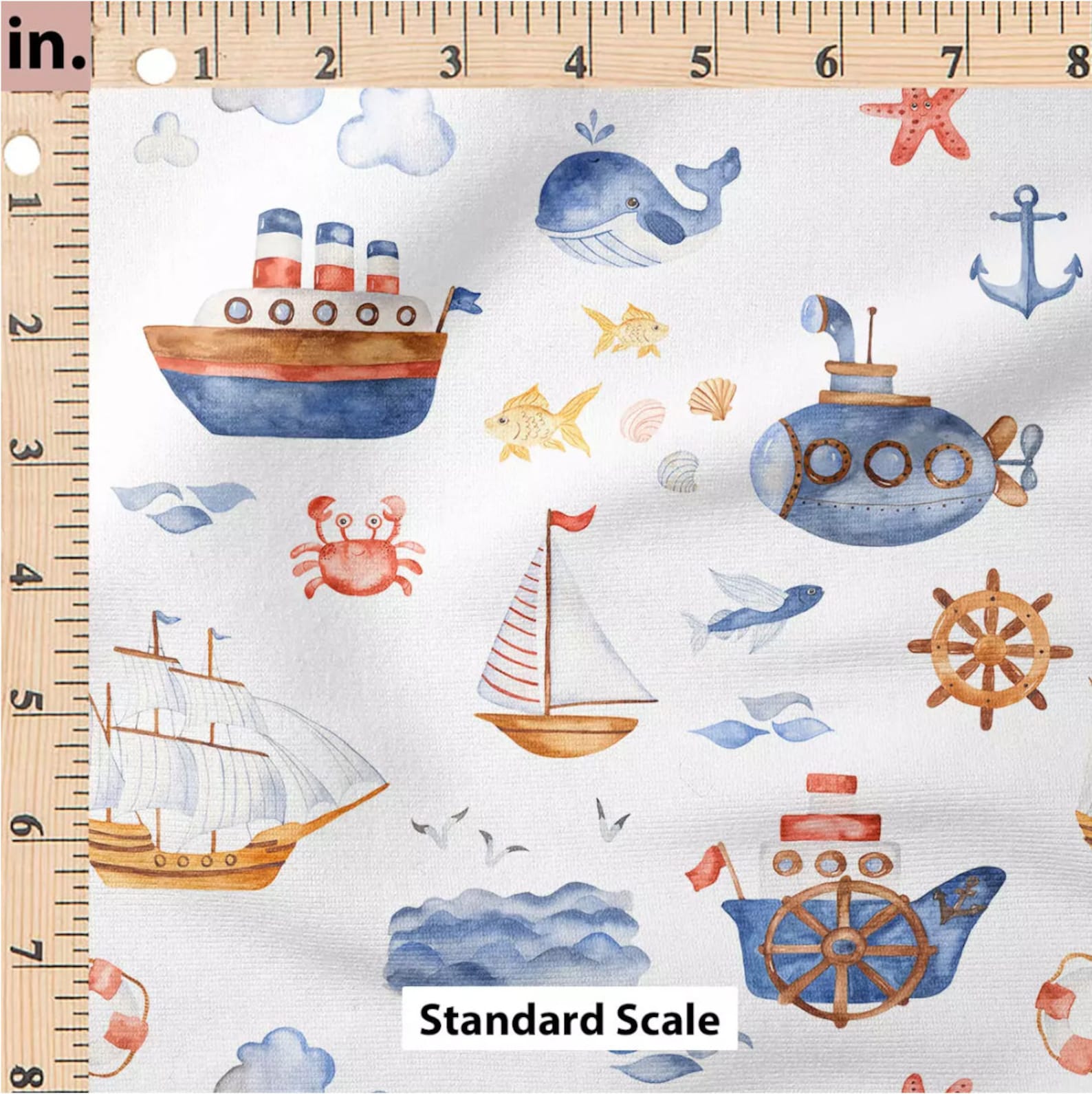 Ship's Ahoy Knit Fabric by the Yard. Cotton Knit, Cotton Spandex ...