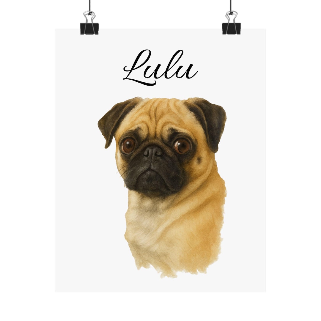 Personalized Pug Portrait Poster, Cute Pet Art Print, Dog Lover Gift ...