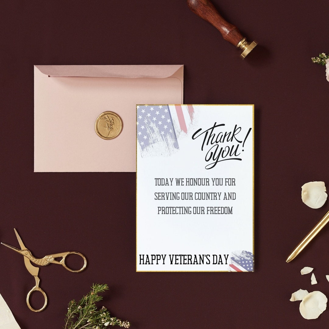 Digital Veteran's Day Memorial Day Independence Day Thank You Card 5x7 ...