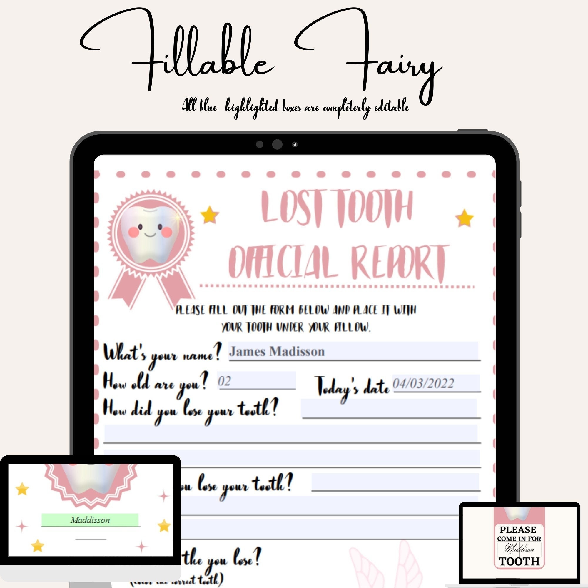 3 Piece Fillable Real Tooth Fairy for Girls | First Lost Tooth Fairy ...