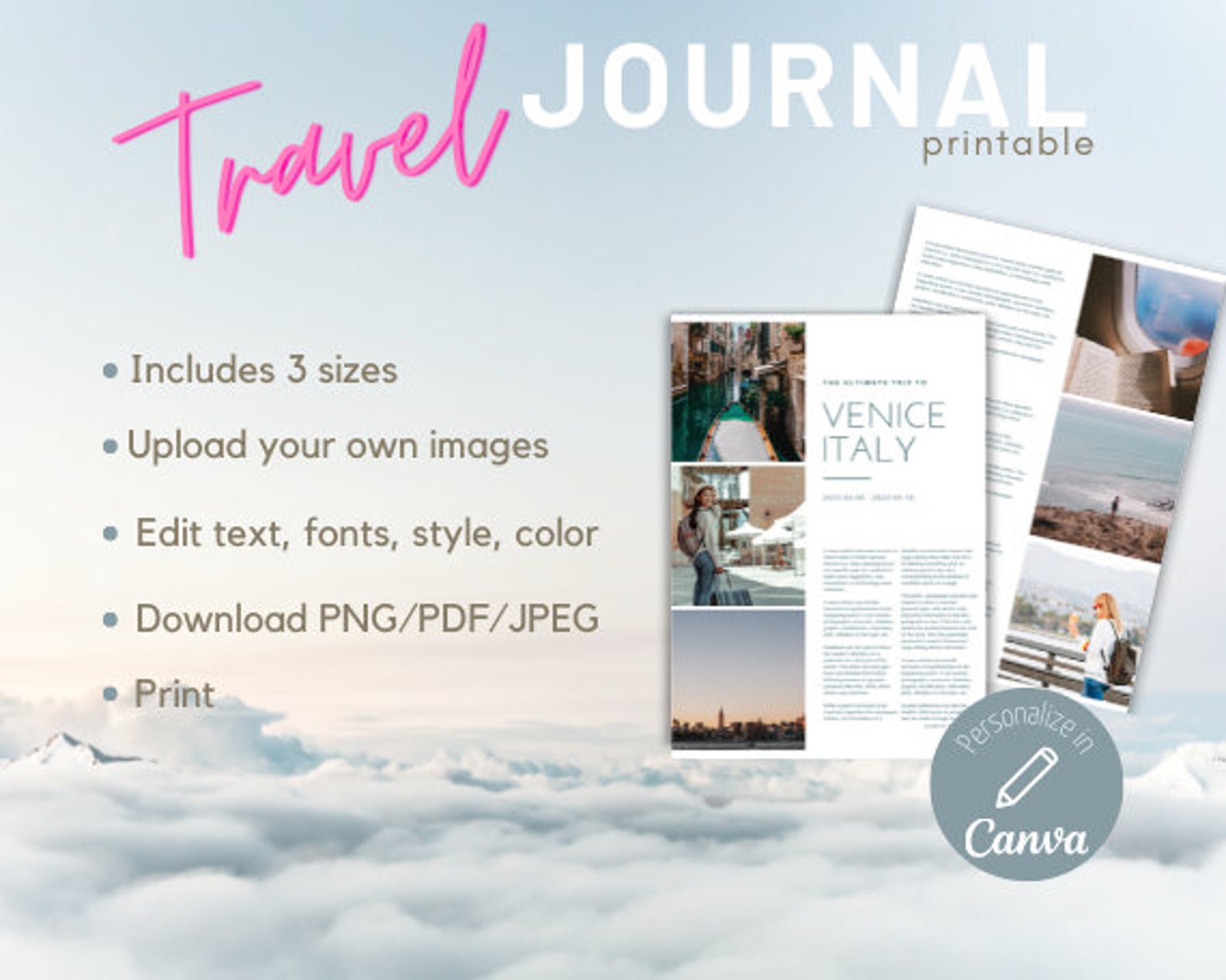 Travel Journal Printable Travel Journal Template Canva - Etsy