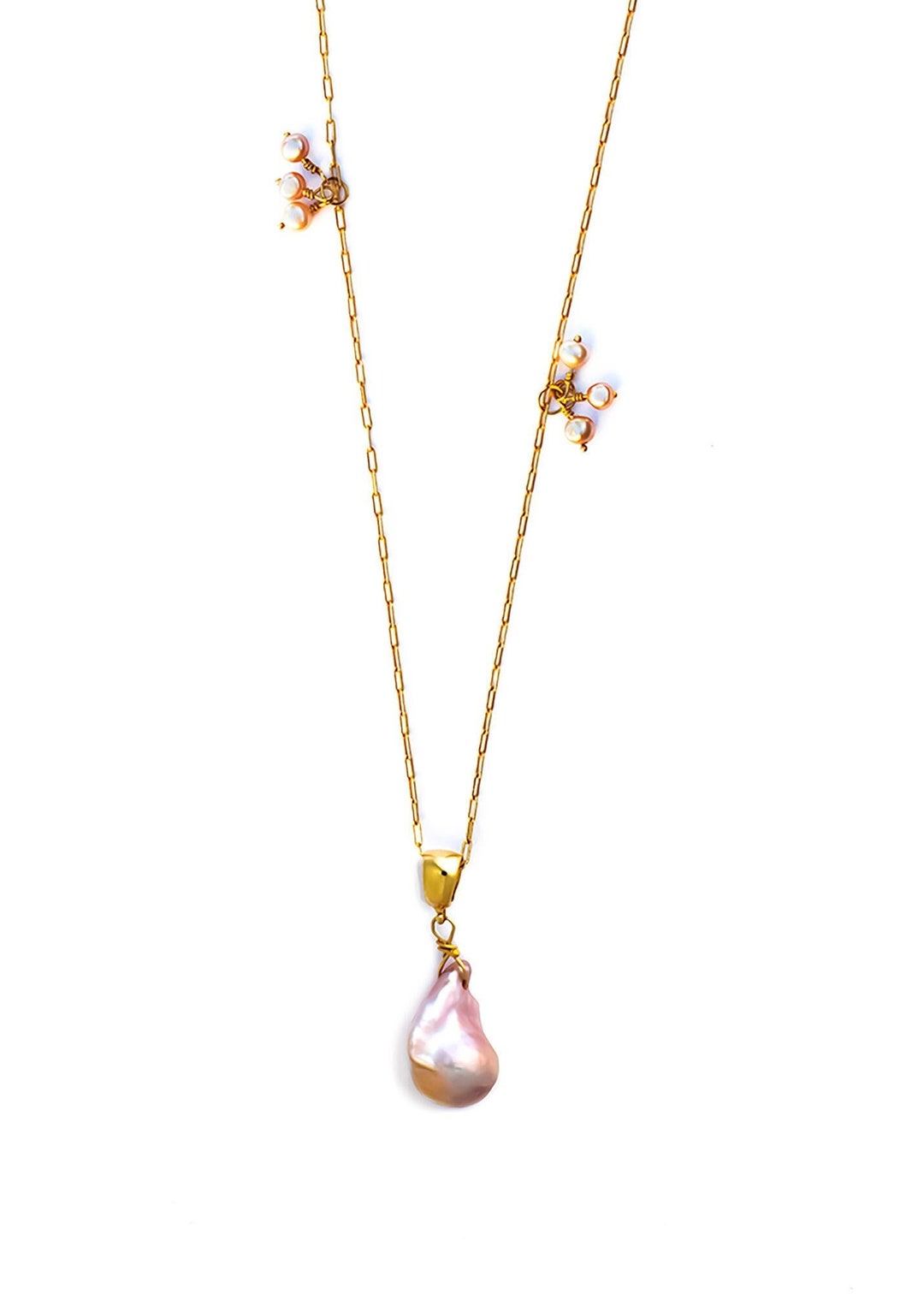 Bora Bora Necklace , 18K Gold Filled , Paper Clip Chain , Baroque Pearl , Pearls Necklace , Gold ...