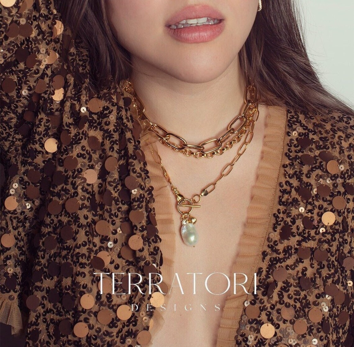 Costa Necklace , 18K Gold Filled Chain , Baroque Pearl Necklace , Gold ...