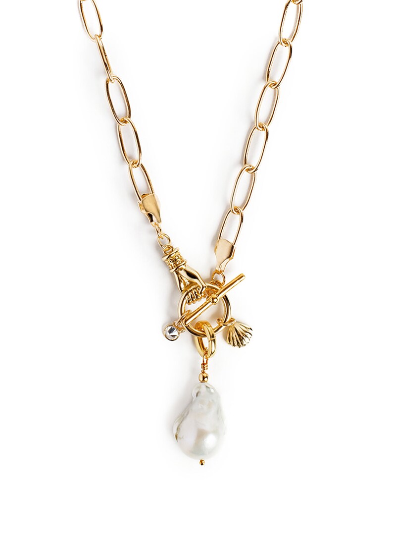 Costa Necklace , 18K Gold Filled Chain , Baroque Pearl Necklace , Gold ...