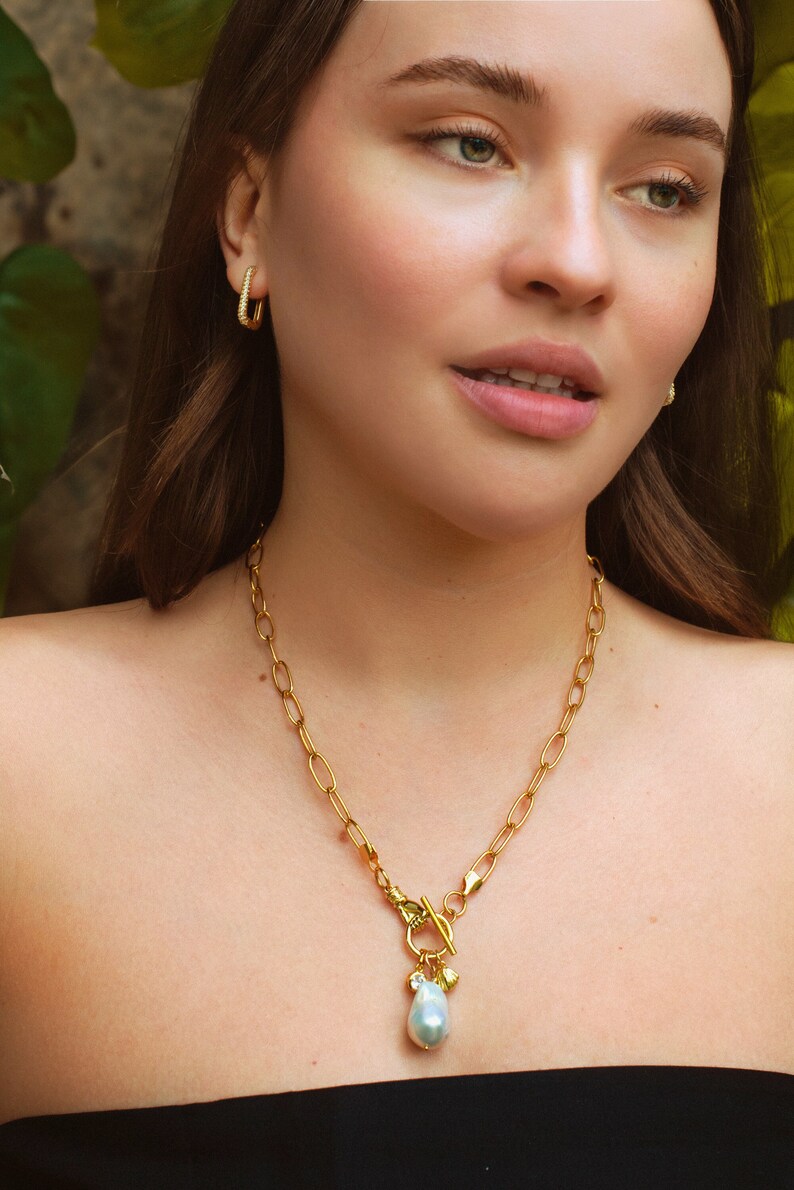 Costa Necklace , 18K Gold Filled Chain , Baroque Pearl Necklace , Gold ...