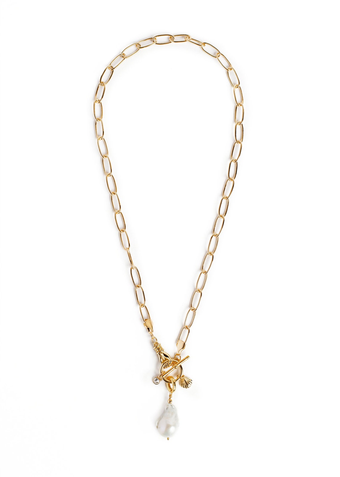 Costa Necklace , 18K Gold Filled Chain , Baroque Pearl Necklace , Gold ...