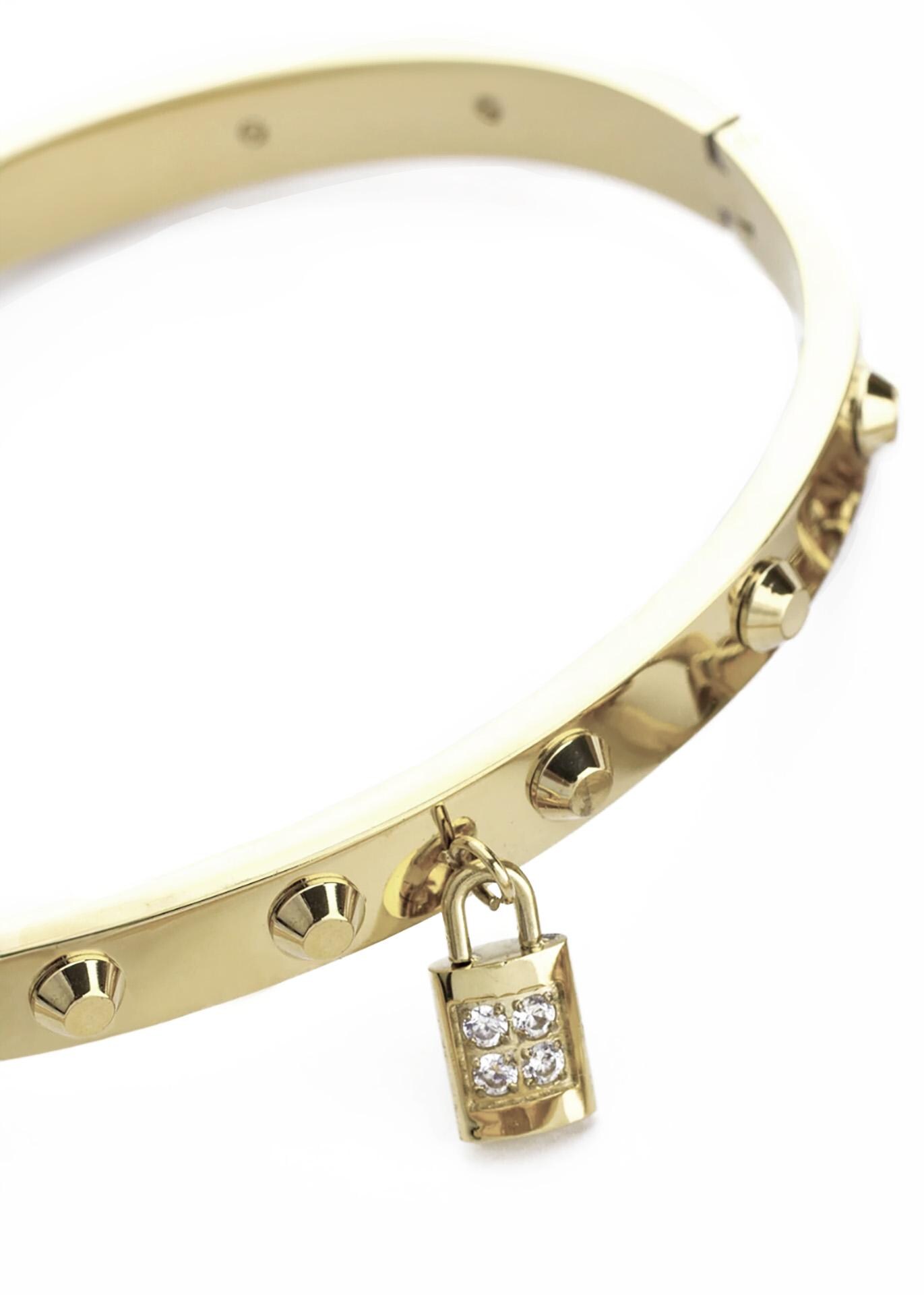 Kelly Lock Bangle Bracelet, 18K Gold Plated Stainless Steel Silver, Non ...