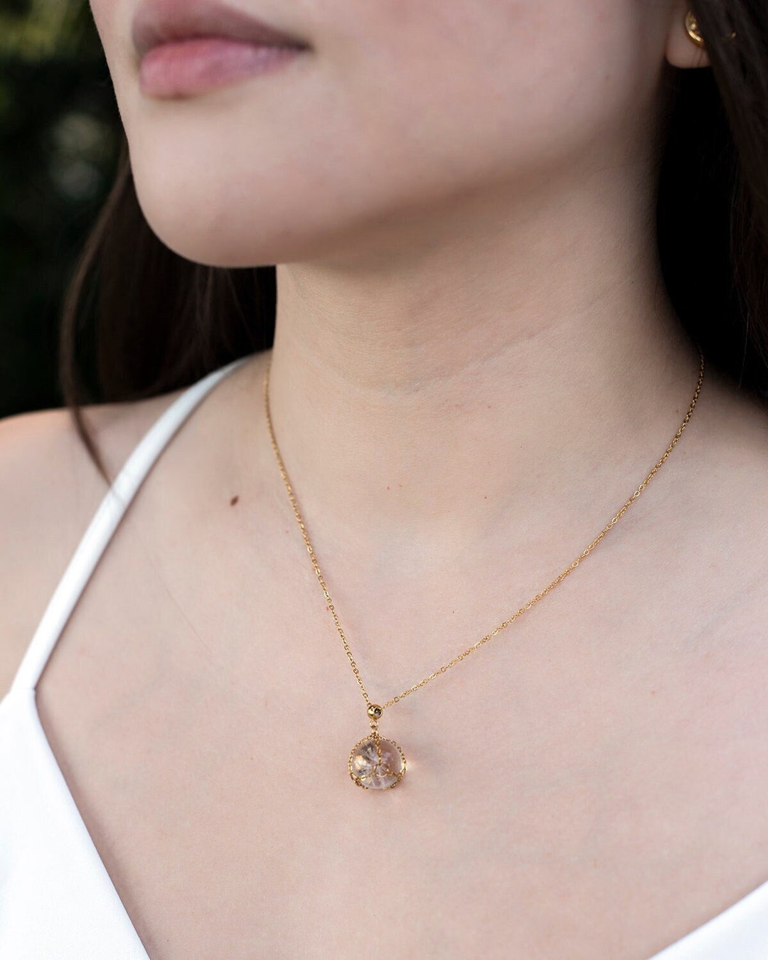Orbita Necklace , 18K Gold Plated , Glass Pendant , Boho Necklace ...