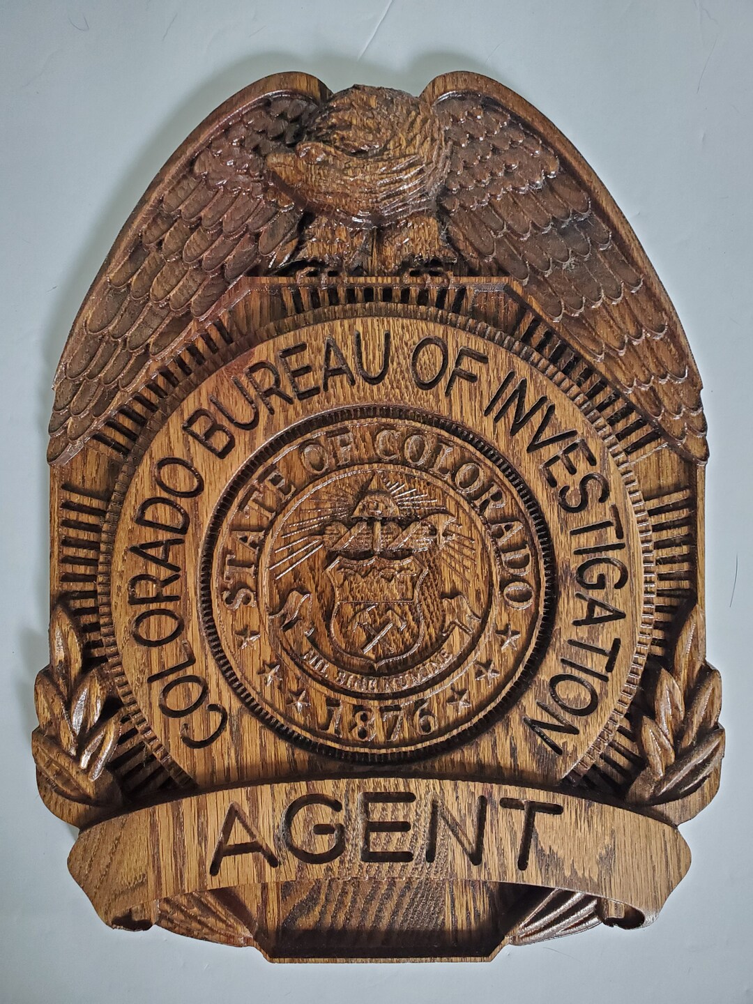 Handmade Wood Colorado Bureau of Investigation CBI Agent Badge red Oak ...