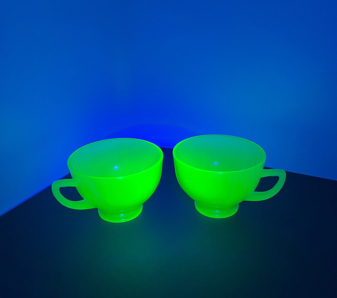 Pair of Vintage Uranium Glass Tea Cups - Etsy