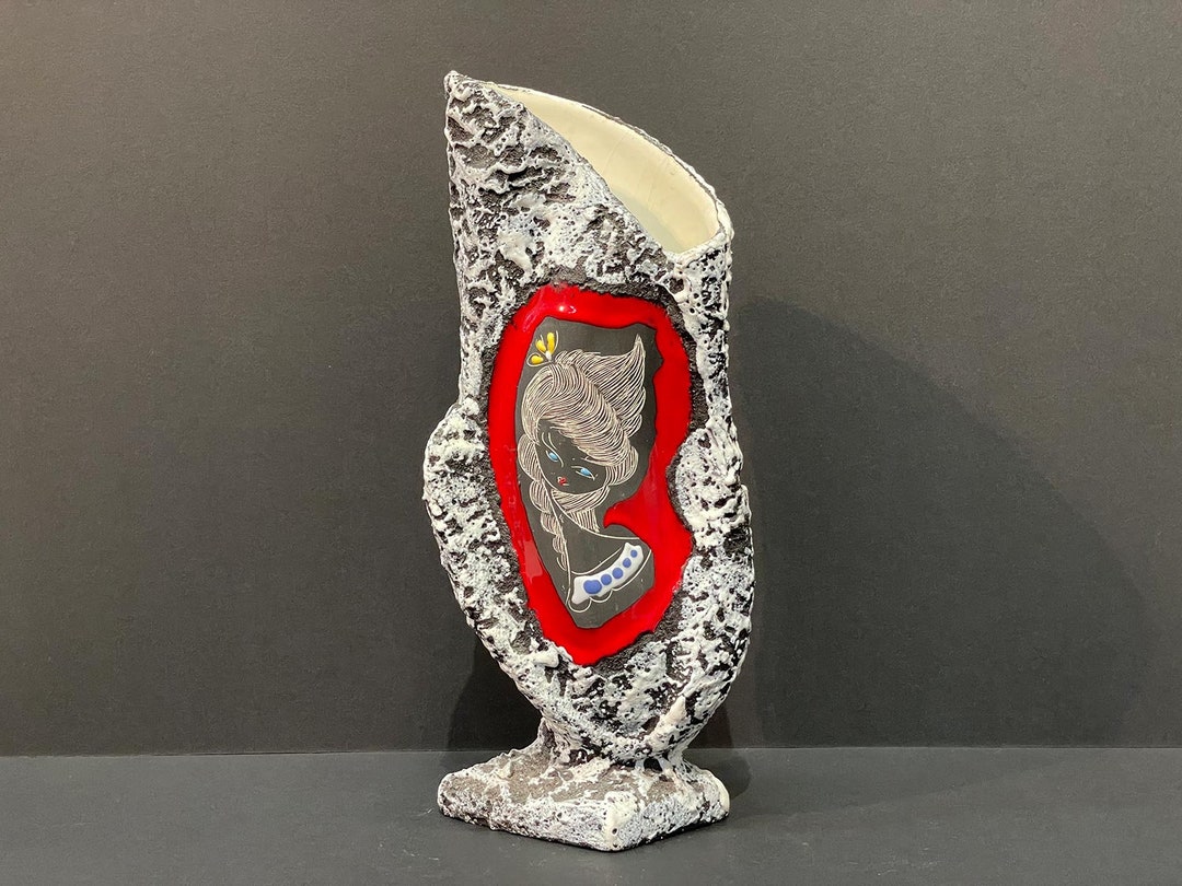 Large, Extraordinary Fat Lava Vase With a Portrait of a Young Woman ...