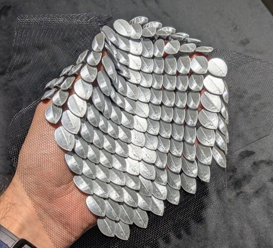 150mm X 150mm Swatch of 3D Printed Metallic Scales Printed on Mesh ...