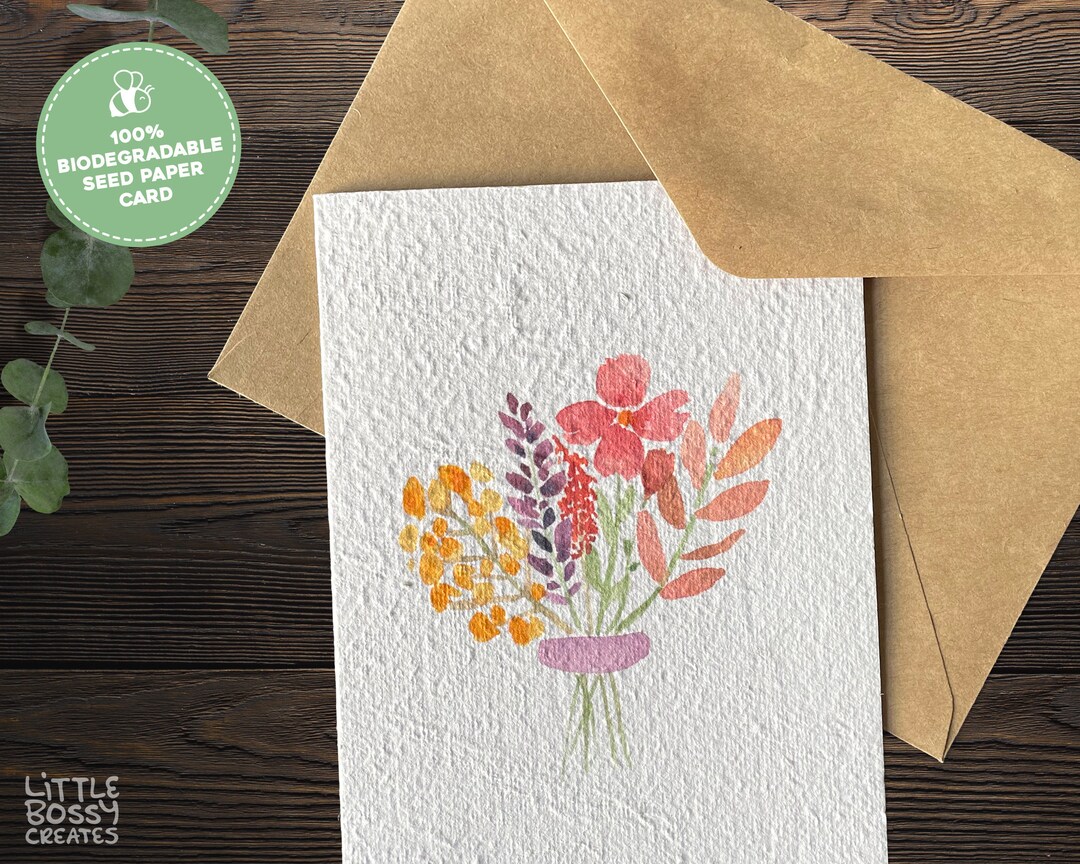 Plantable Seed Card, Seed Paper Card, Watercolour Card Flowers, Seeded ...