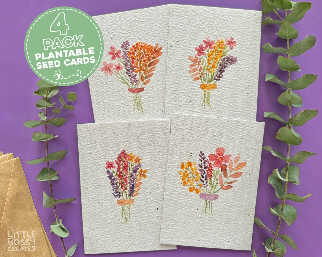 Flower Plantable Seed Card Set of 4, Thank You Greeting Cards Pack ...