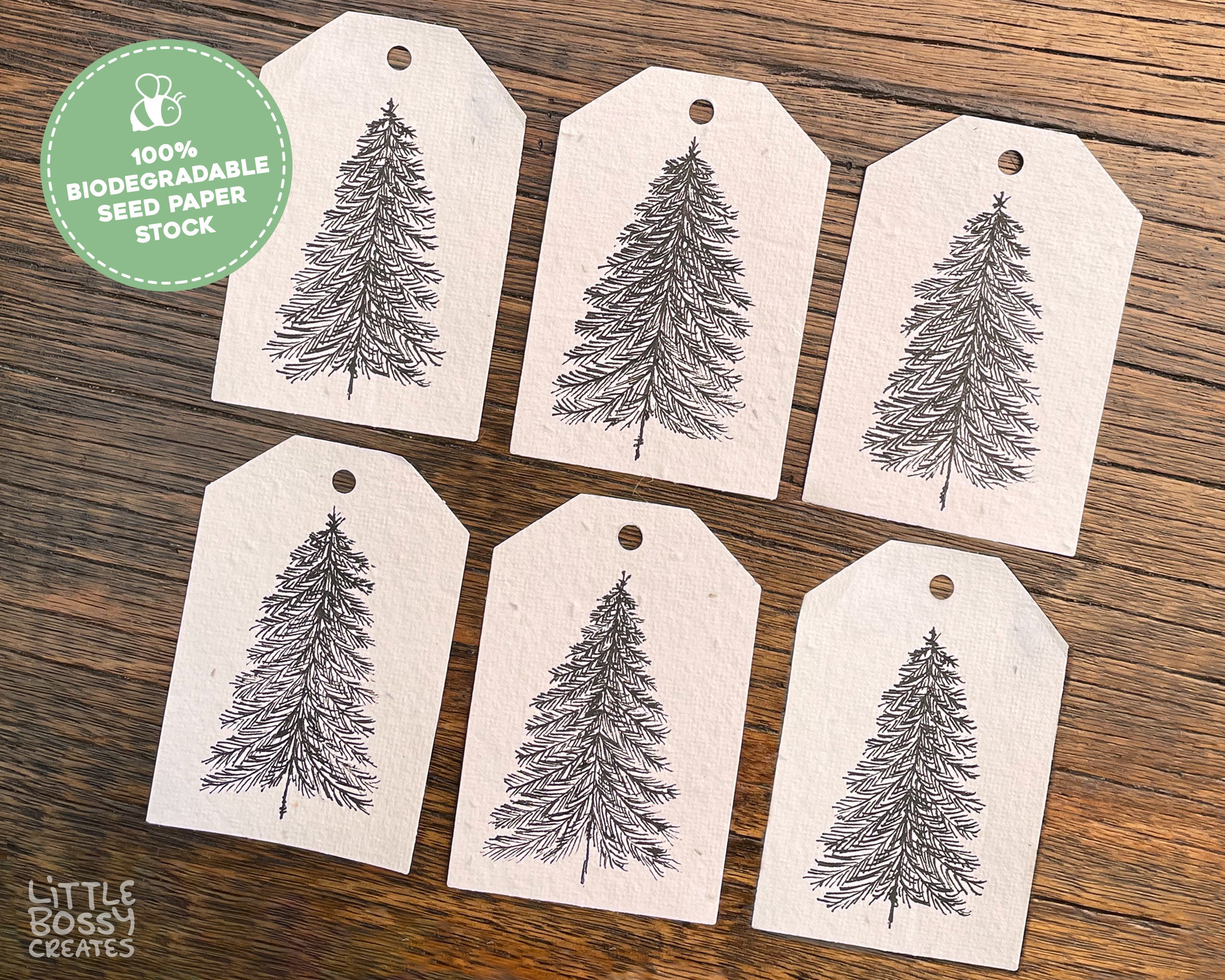 Plantable Seed Christmas Tree Gift Tags, Pack of 6 Hand Drawn Plantable ...