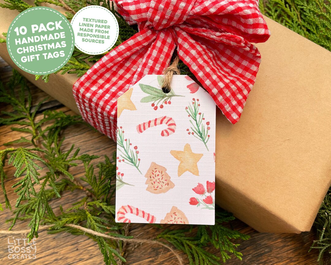Christmas Gift Tags Handmade, Pack of 10 Festive Pattern Christmas Gift ...